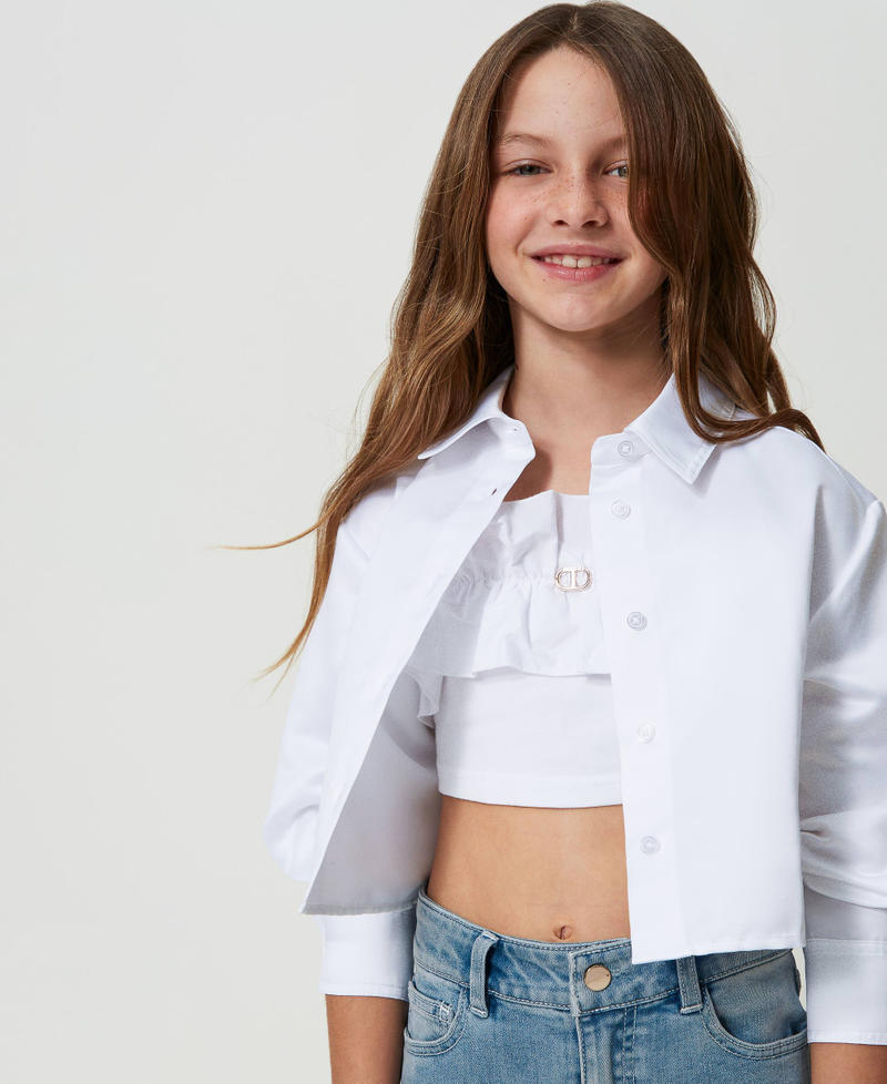Camicia cropped in raso Bambina, Bianco | TWINSET Milano