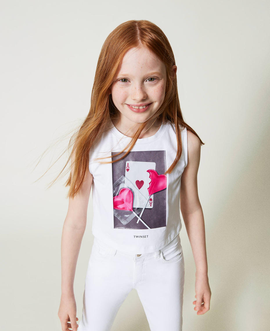 Printed cropped top Girl, White | TWINSET Milano