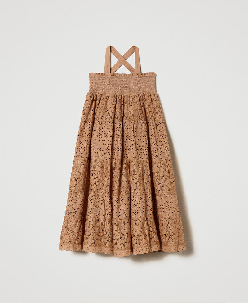Lace and broderie anglaise skirt-dress Girl, Brown | TWINSET Milano