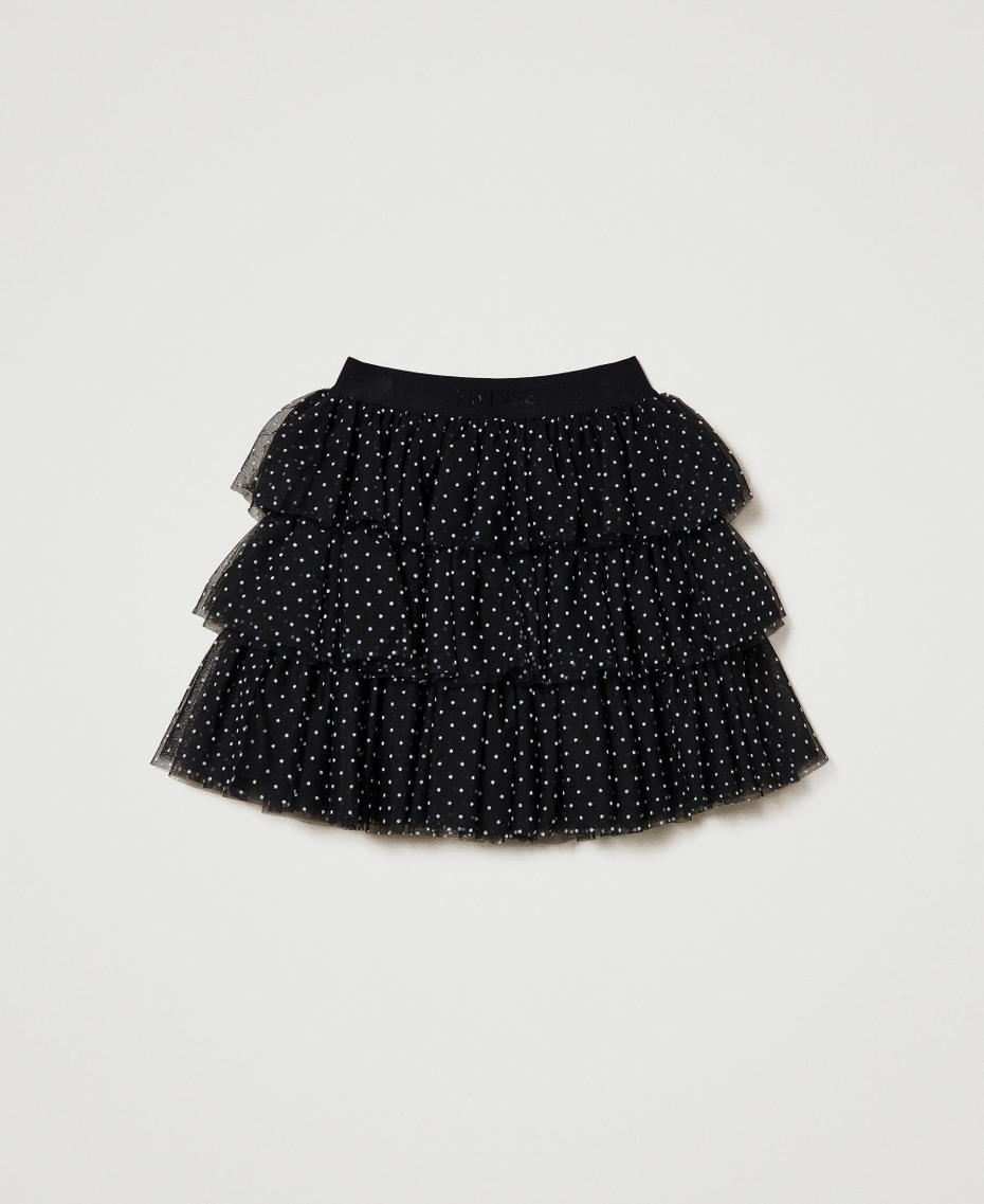 Jupe courte en tulle à pois Fille, Noir | TWINSET Milano