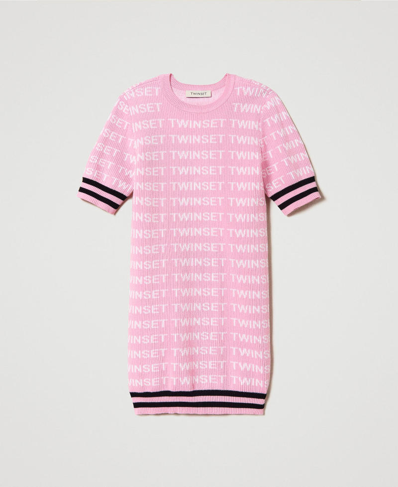 Short ribbed dress with jacquard logo Girl, Pink | TWINSET Milano