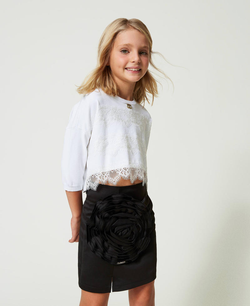 Boxy top with lace Girl, White | TWINSET Milano