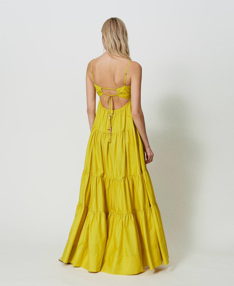 Abito lungo in popeline con plissé e balze Donna, Giallo | TWINSET Milano