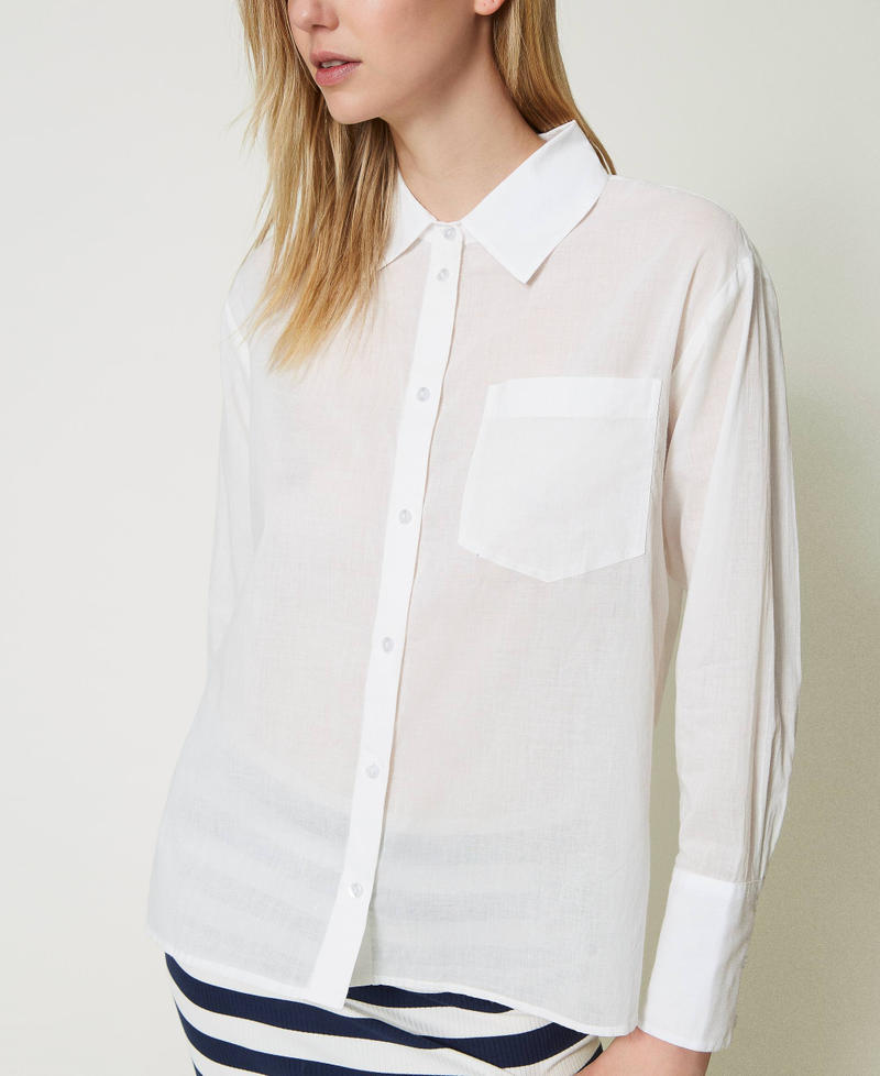 Muslin shirt with appliquéd pocket Woman, White | TWINSET Milano