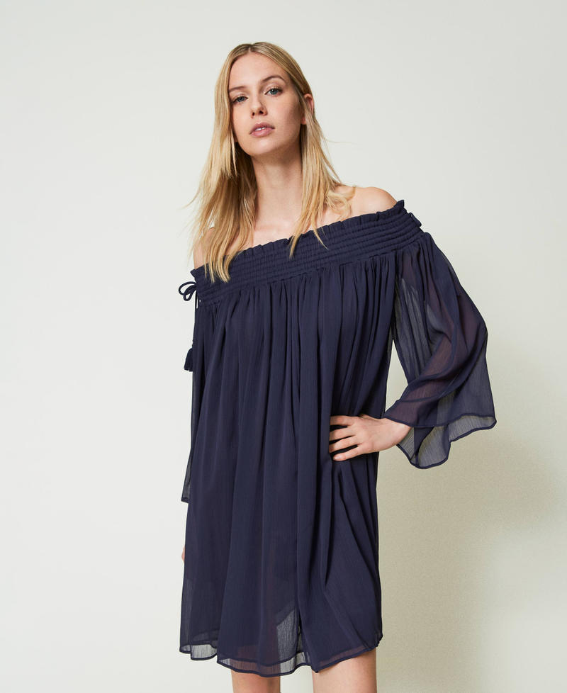 Robe courte en crépon froissé Femme, Bleu | TWINSET Milano