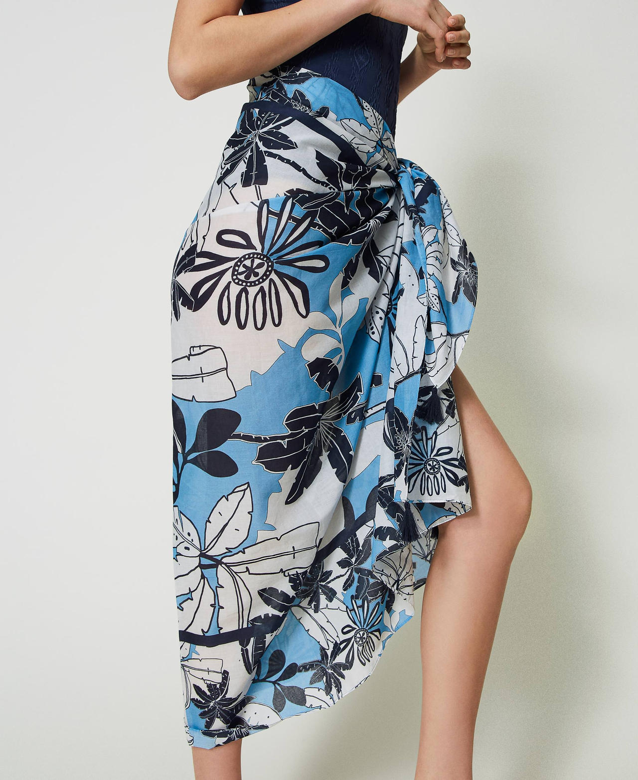 Pareo con estampado floral Mujer, Azul | TWINSET Milano