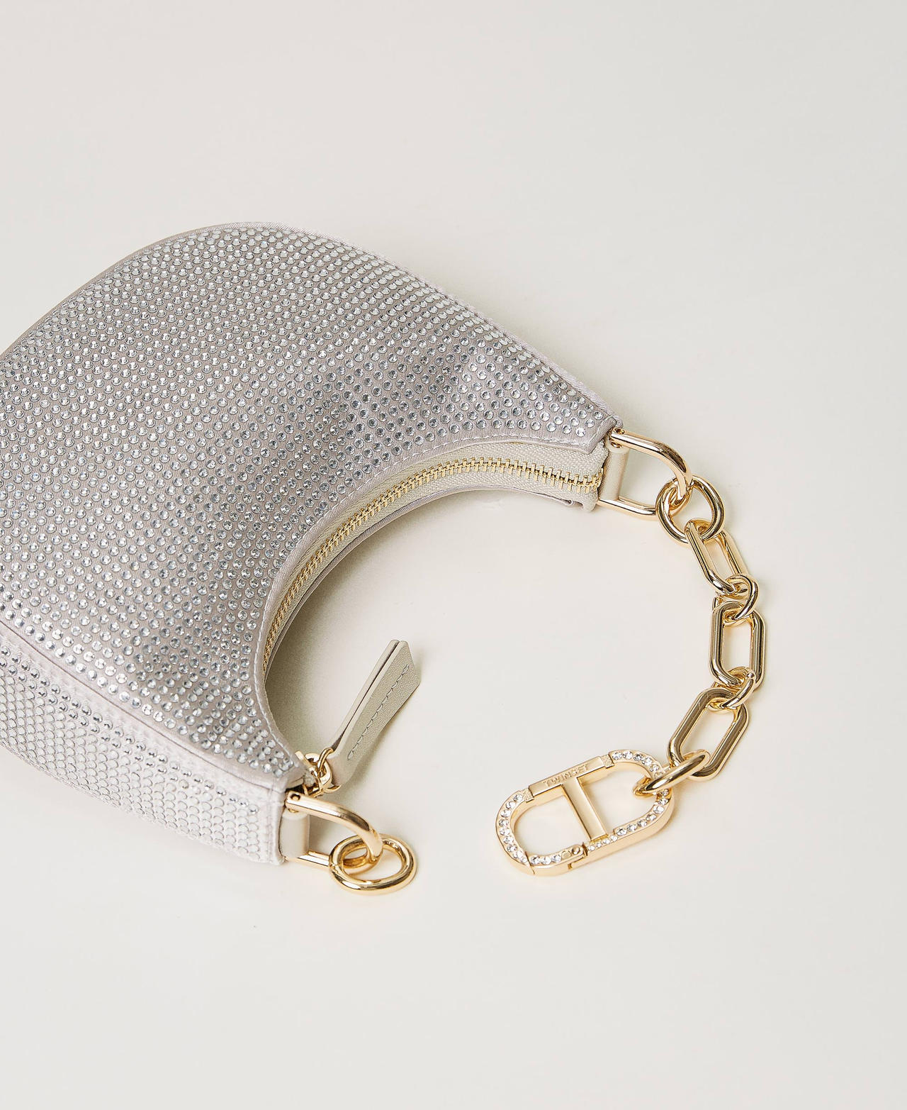 Bolsa de fiesta «Mini Croissant» con Oval T Mujer, Gris | TWINSET Milano