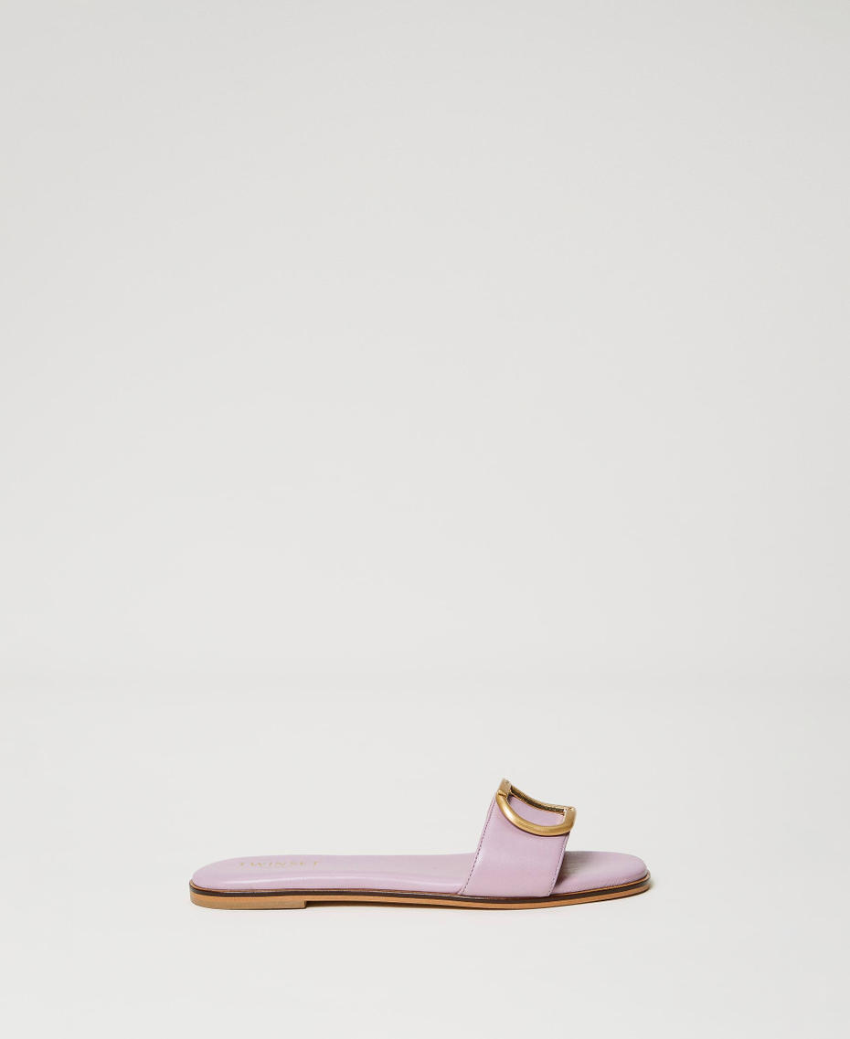 Leather slides with Oval T Woman, Purple | TWINSET Milano