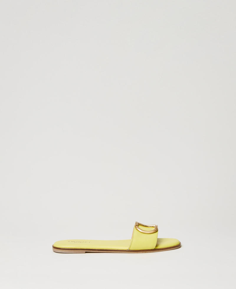 Leather slides with Oval T Woman, Yellow | TWINSET Milano