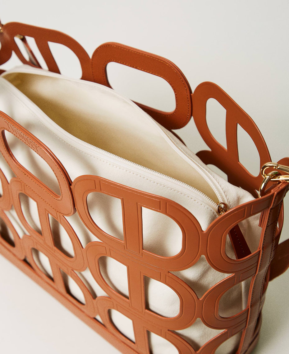 Borsa shopper 'Lila' traforata con Oval T Donna, Marrone | TWINSET Milano