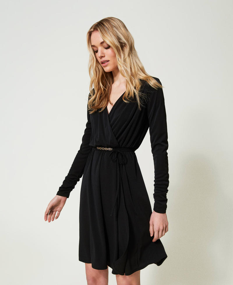 Short dress with logo belt Woman, Black | TWINSET Milano