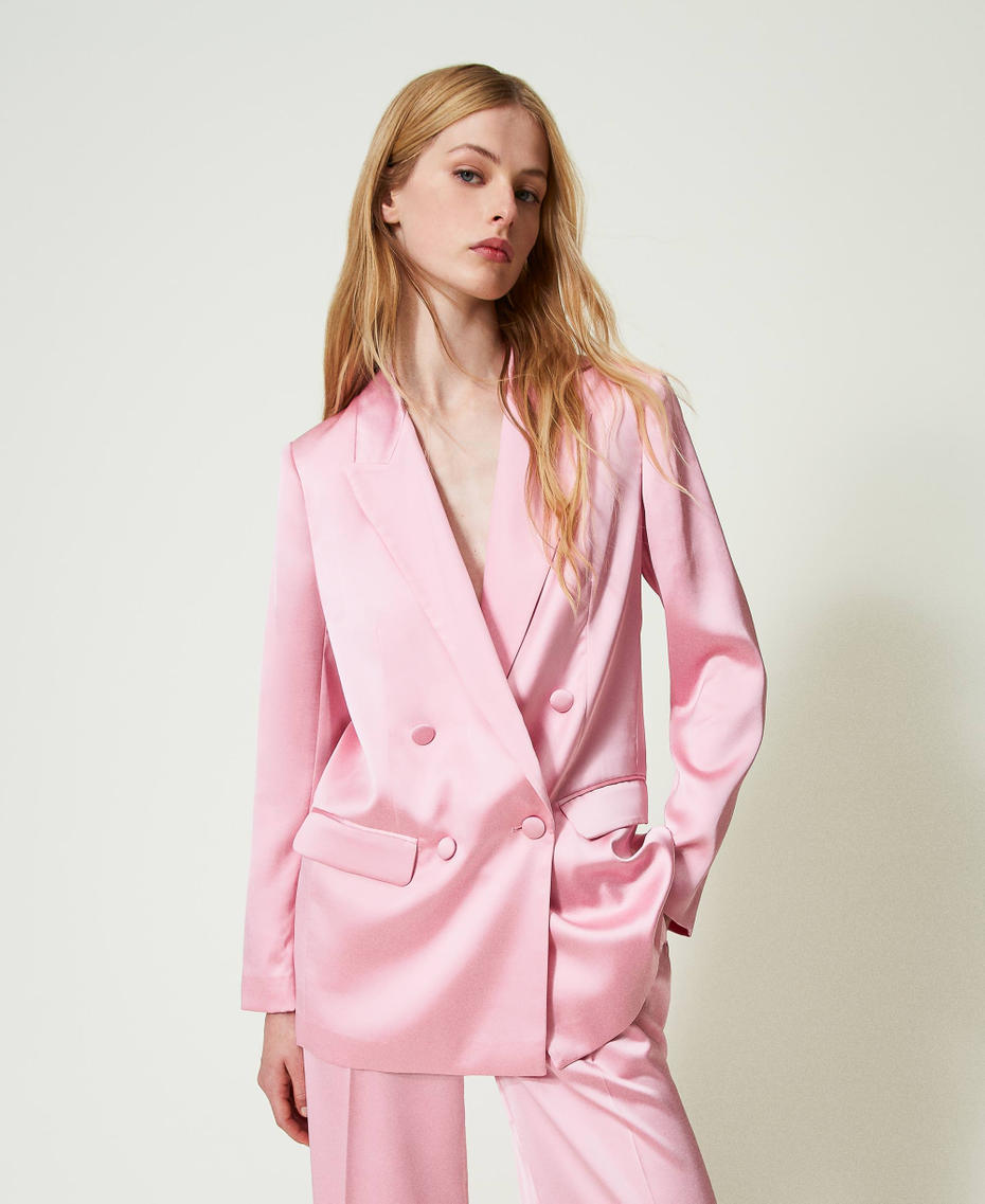Giacca blazer doppiopetto in raso Donna, Rosa | TWINSET Milano