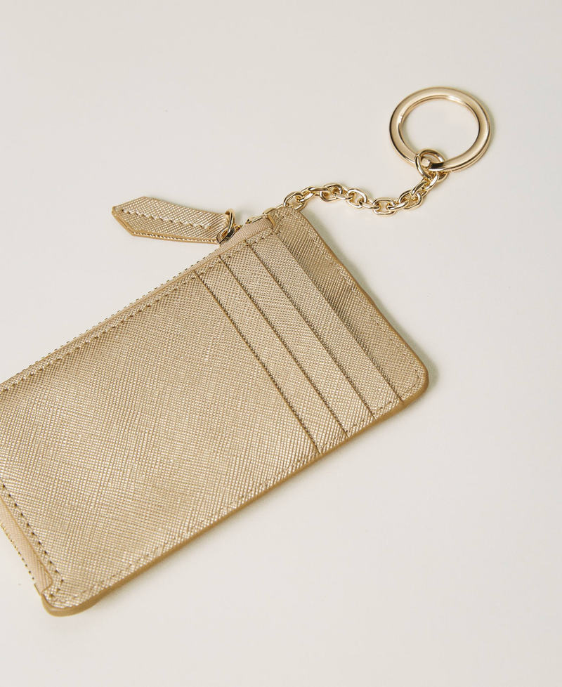 Card holder with zip and keyring Woman, Gold | TWINSET Milano