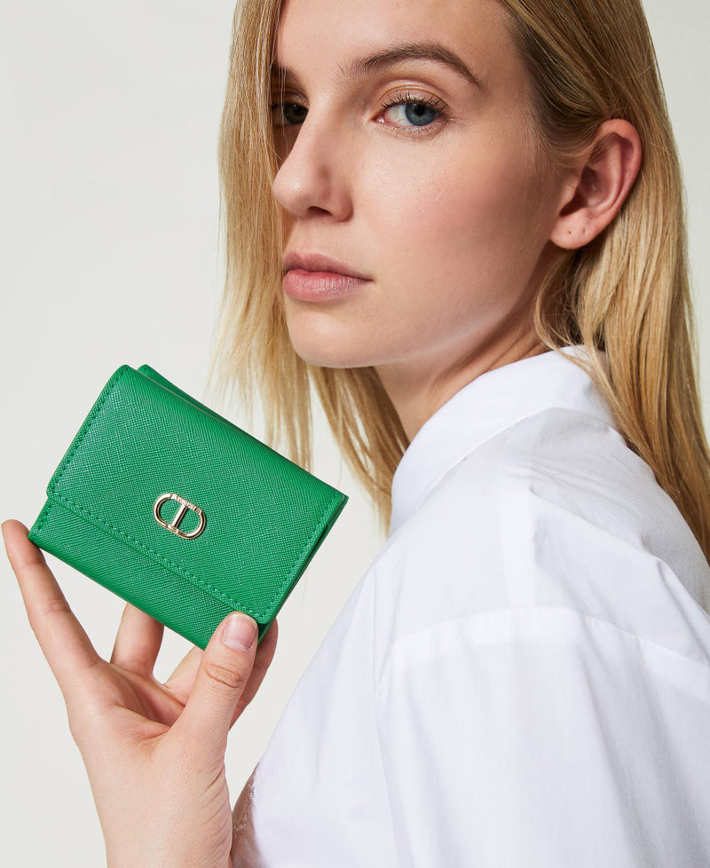 Small wallet with flap and Oval T Woman, Green | TWINSET Milano