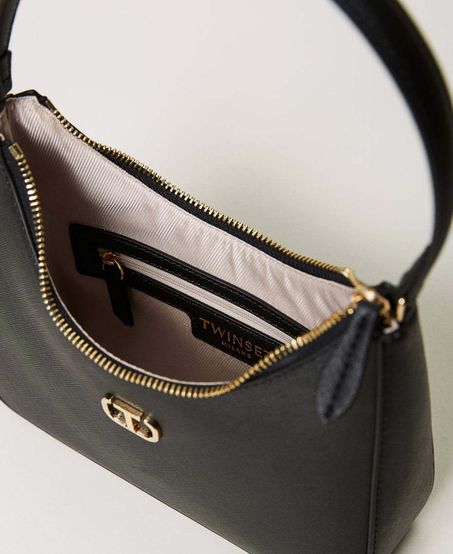 Mini hobo bag with Oval T Woman, Black | TWINSET Milano