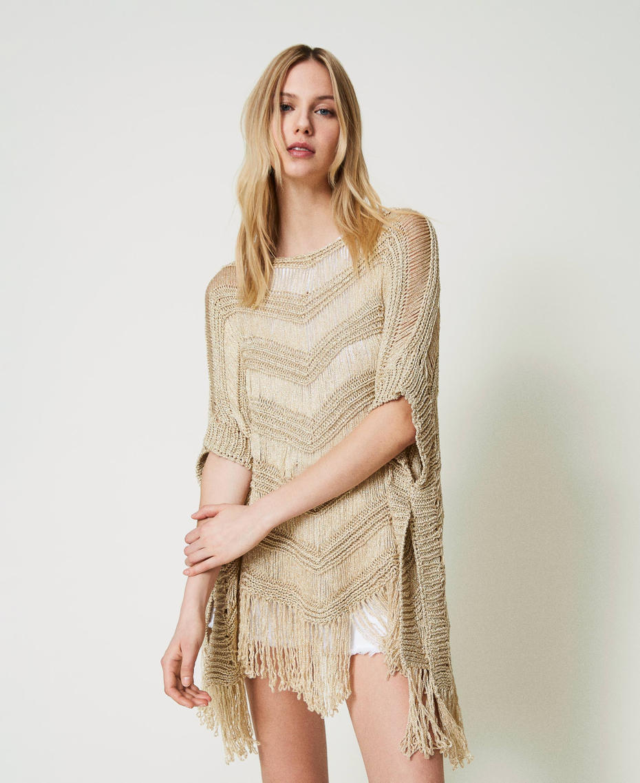 Poncho in maglia con frange Donna, Bianco | TWINSET Milano