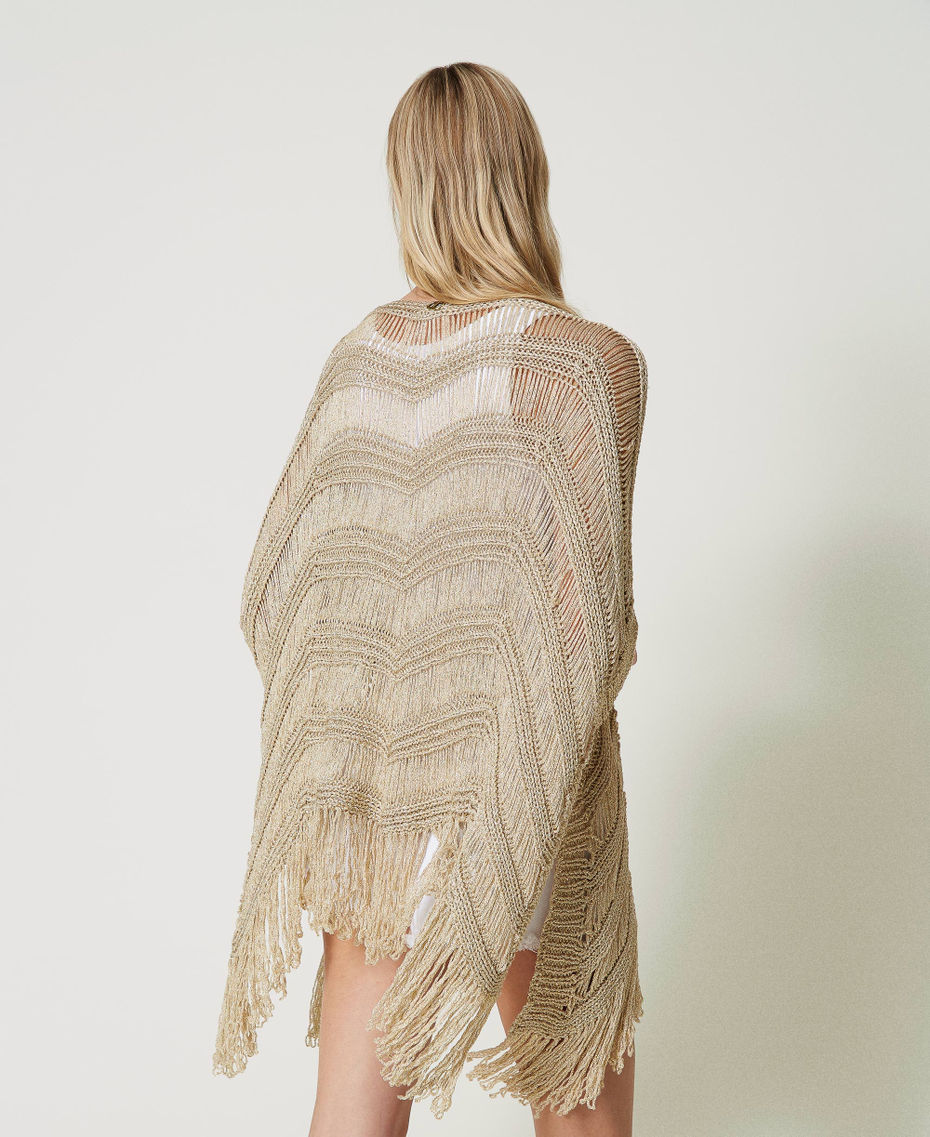 Knit poncho with fringes Woman, White | TWINSET Milano