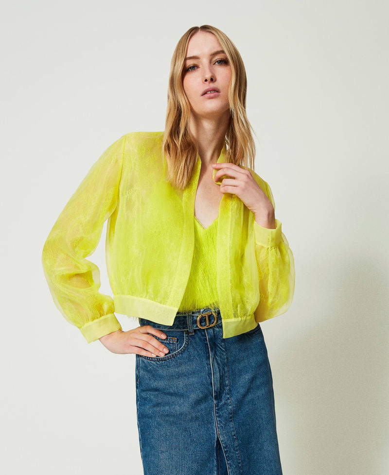 Giacca a bomber in organza e pizzo Donna, Giallo | TWINSET Milano
