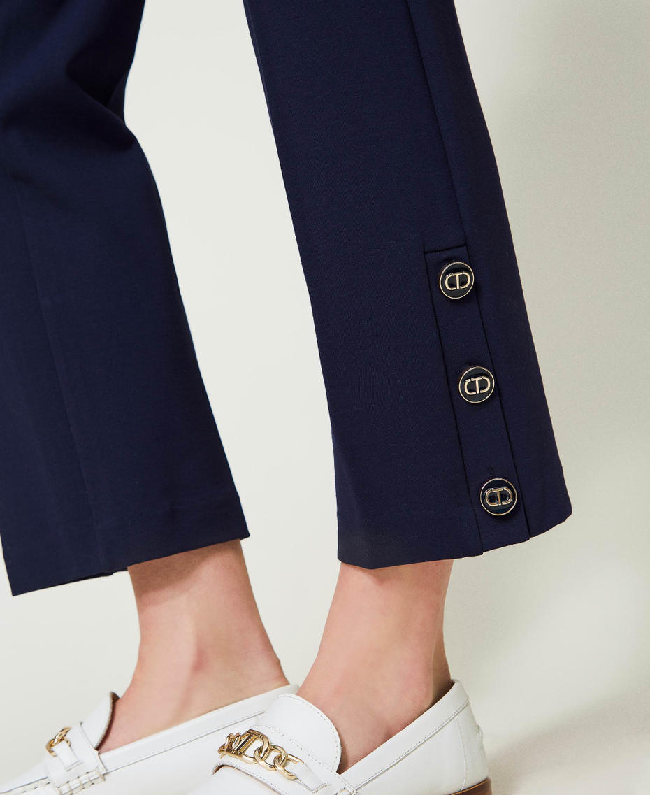 Pantaloni cropped con bottoni Oval T Donna, Blu | TWINSET Milano