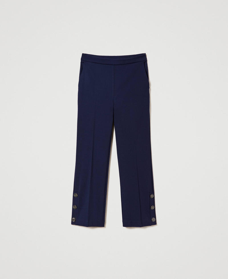 Pantaloni cropped con bottoni Oval T Donna, Blu | TWINSET Milano