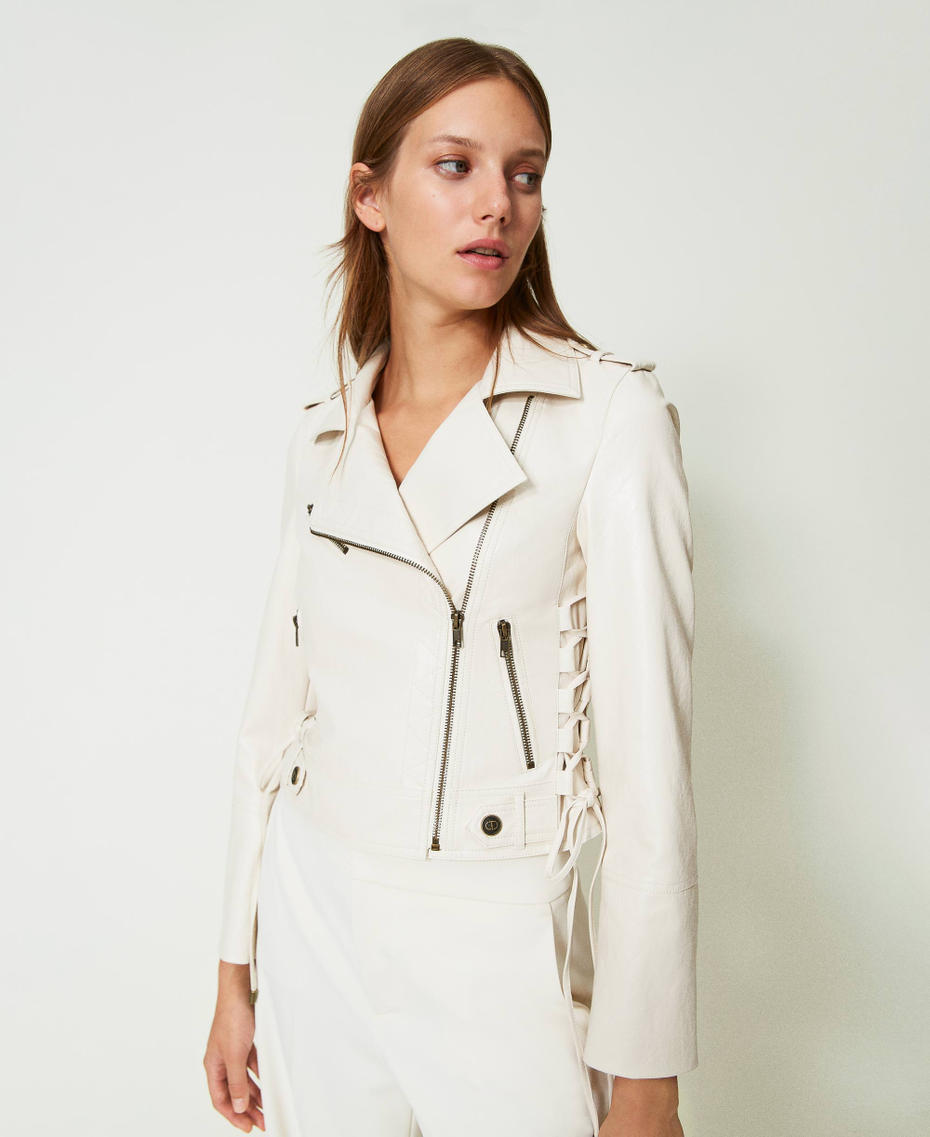 Giacca chiodo effetto pelle Donna, Bianco | TWINSET Milano