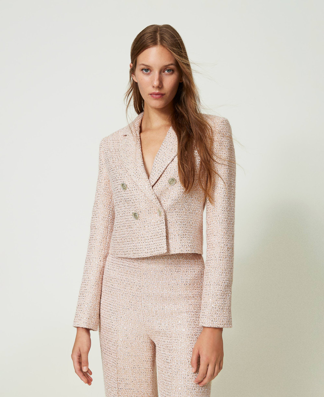 Lurex bouclé Spencer jacket Woman, Pink | TWINSET Milano