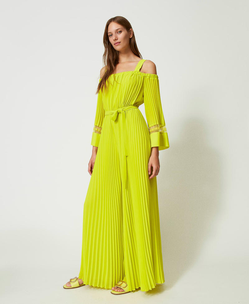 Pleated georgette jumpsuit Woman, Yellow | TWINSET Milano