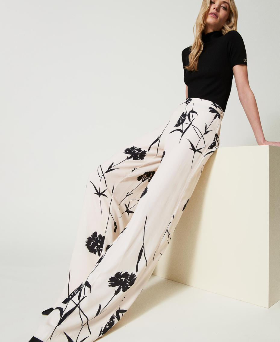 Pantalones palazzo de crepé de flores Mujer, Estampado | TWINSET Milano