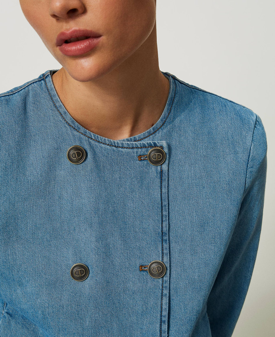 Denim jacket with mandarin collar Woman, Blue | TWINSET Milano