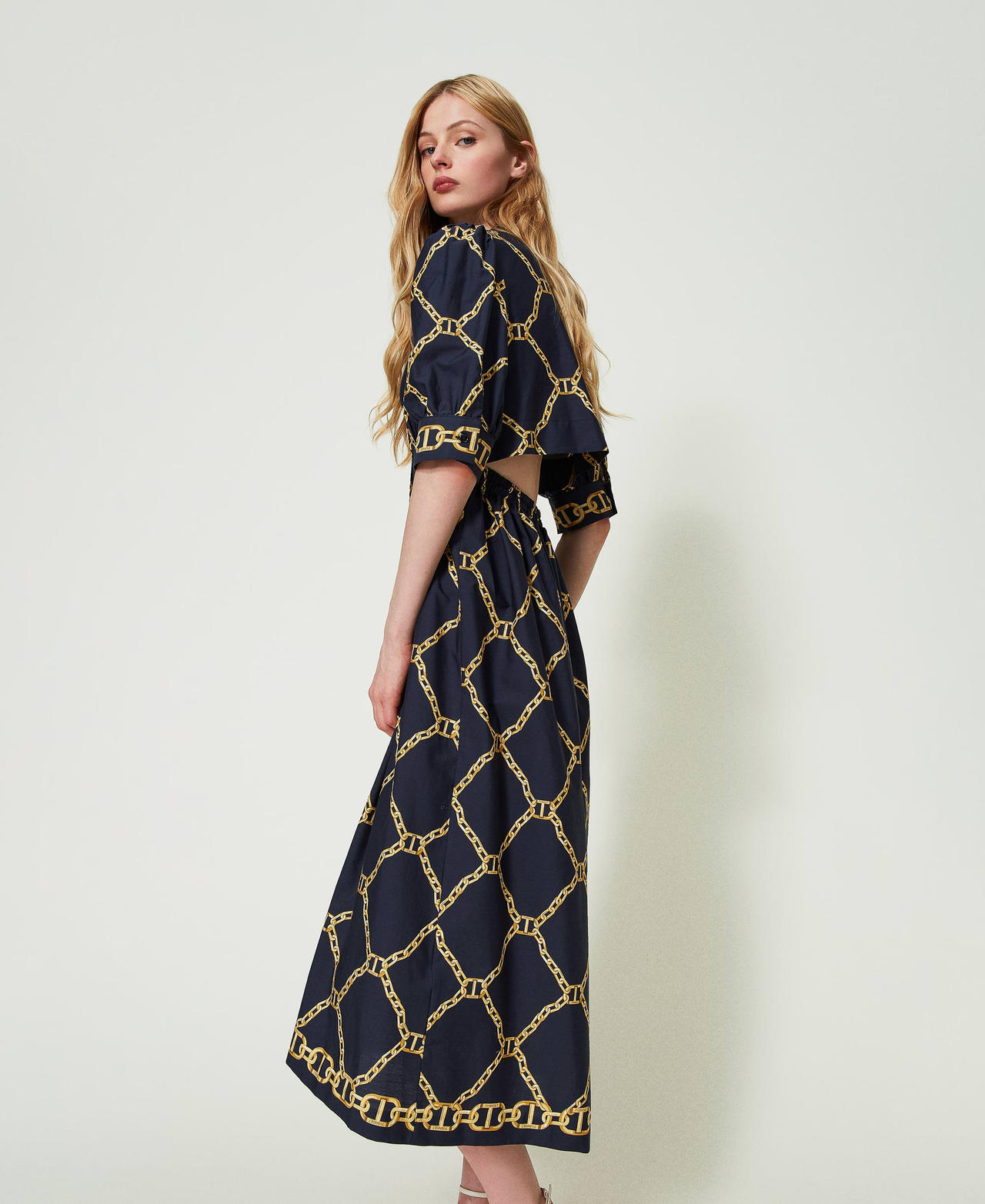 Abito longuette in popeline con stampa catene Donna, Nero | TWINSET Milano