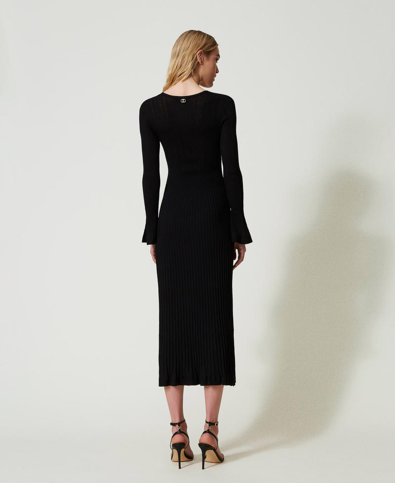 Robe longue en maille côtelée Femme, Noir | TWINSET Milano