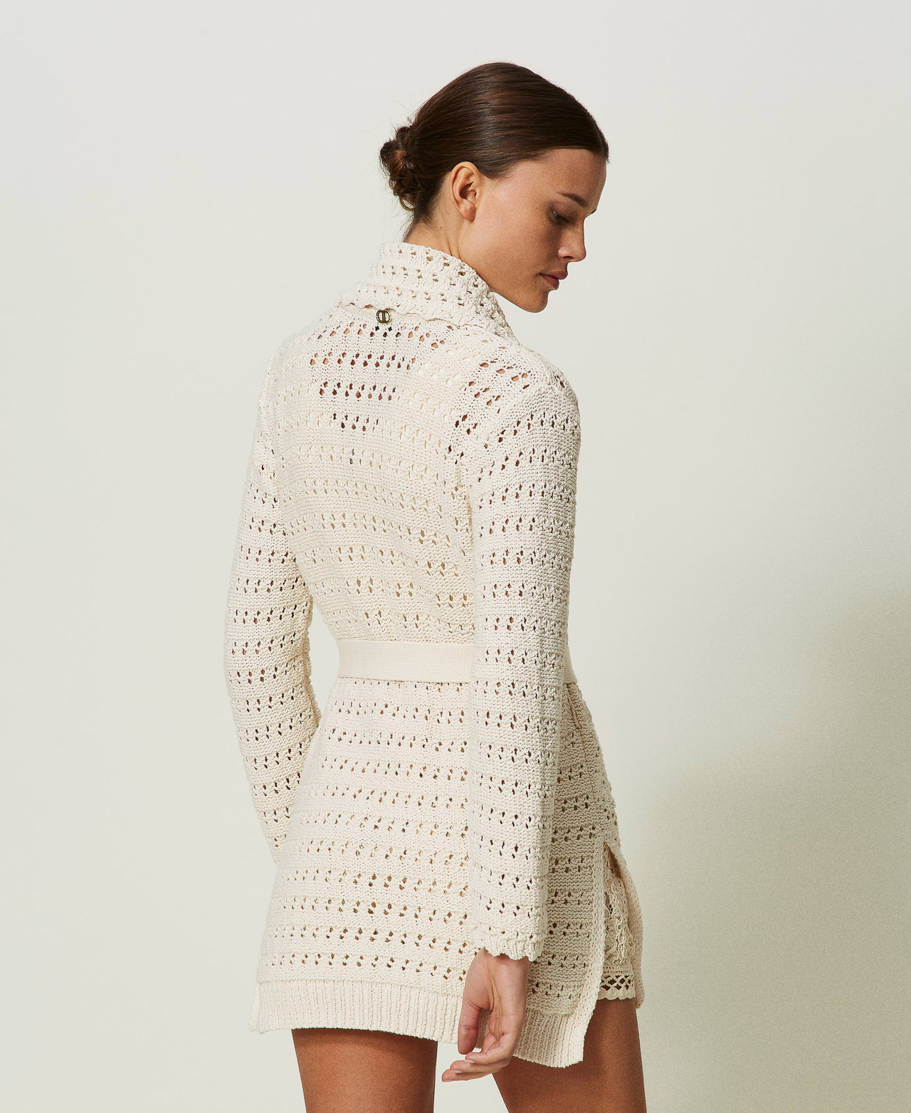 Cárdigan calado con cinturón Mujer, Blanco | TWINSET Milano