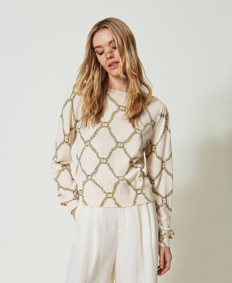 Jumper with chain print Woman, White | TWINSET Milano