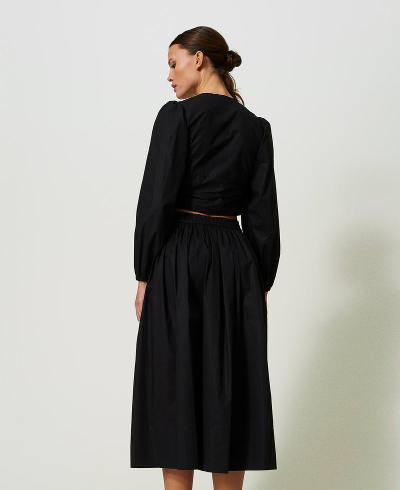 Midi poplin skirt with Oval T Woman, Black | TWINSET Milano