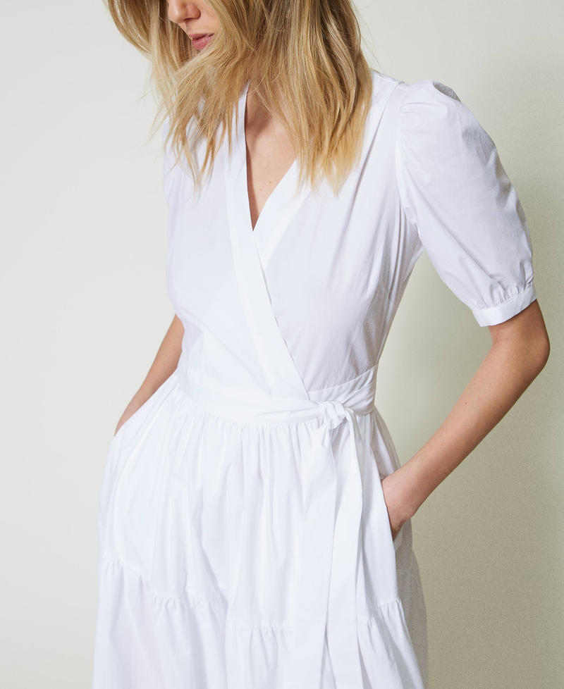 Long poplin wrap-around dress Woman, White | TWINSET Milano