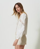 Camicia con ricami a fiori Donna, Bianco | TWINSET Milano