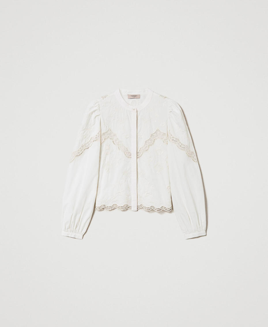 Camicia con ricami a fiori Donna, Bianco | TWINSET Milano