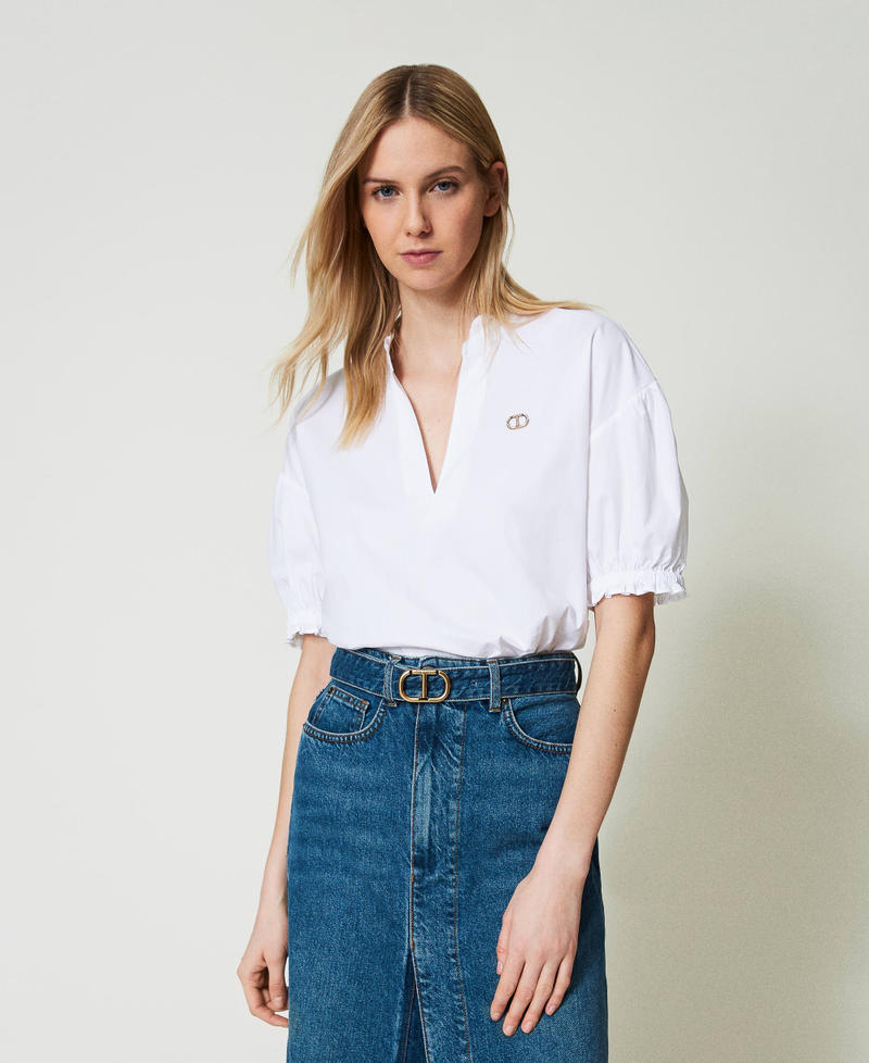 Poplin blouse with Oval T Woman, White | TWINSET Milano