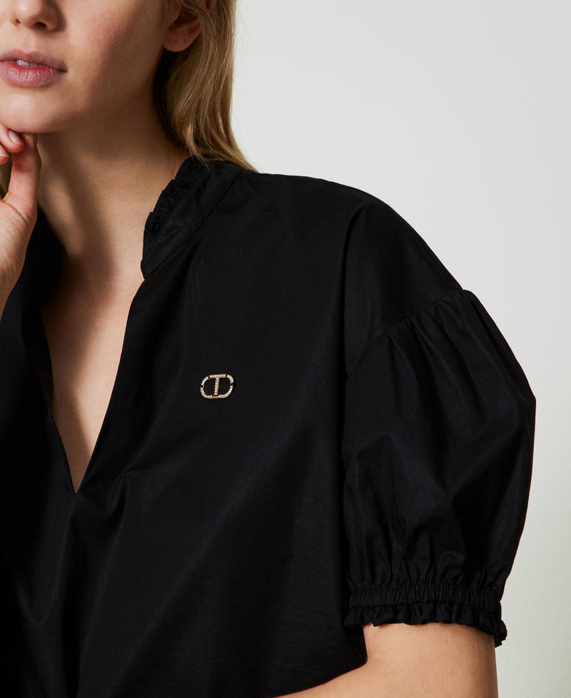 Poplin blouse with Oval T Woman, Black | TWINSET Milano