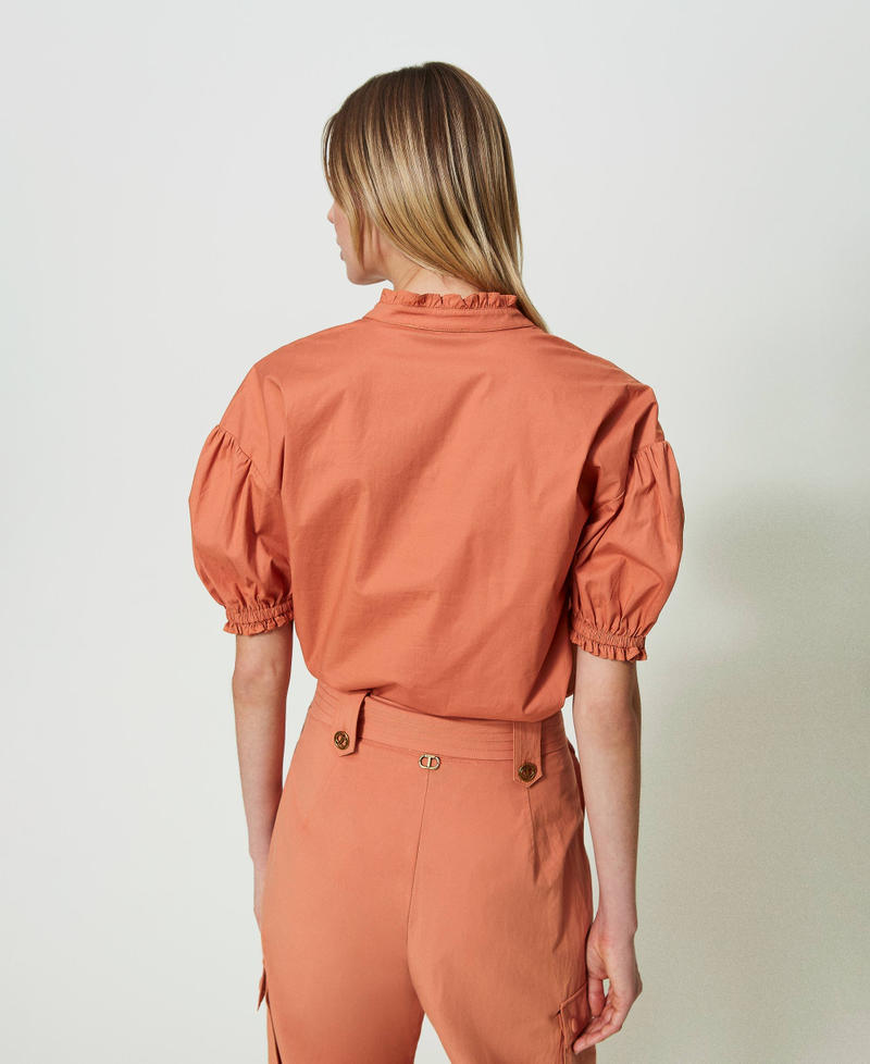 Blouse en popeline avec Oval T Femme, Orange | TWINSET Milano