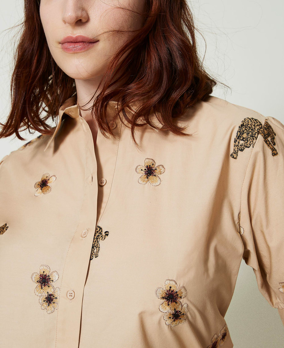 Poplin shirt with all over embroidery Woman, Beige | TWINSET Milano