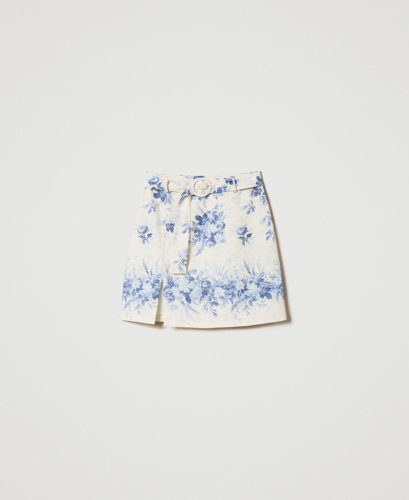 Linen blend miniskirt with floral print Woman, Patterned | TWINSET Milano