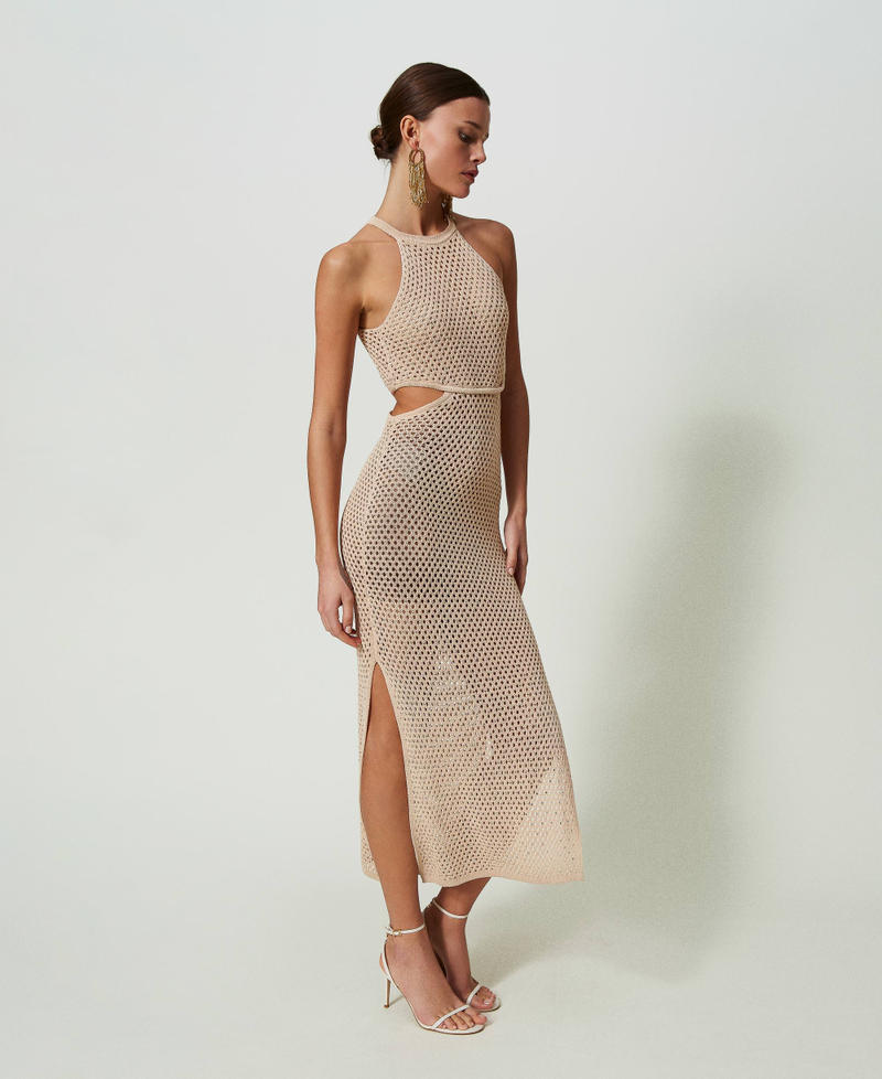 Abito lungo in misto lino a rete Donna, Beige | TWINSET Milano