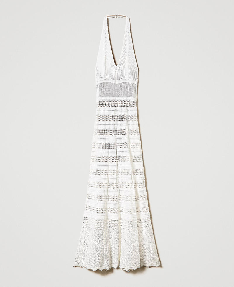 Vestido largo de punto con efecto encaje Mujer, Blanco | TWINSET Milano