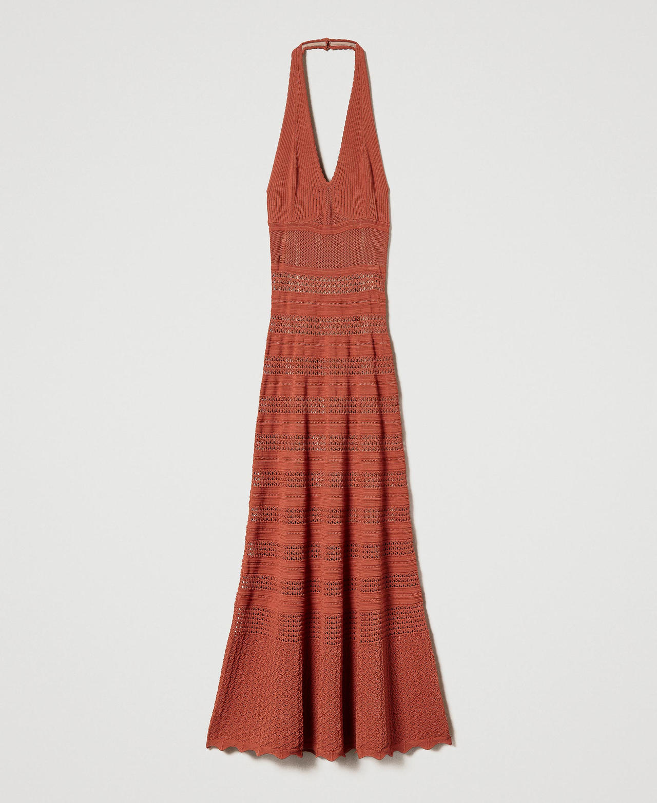 Abito lungo in maglia effetto pizzo Donna, Arancio | TWINSET Milano