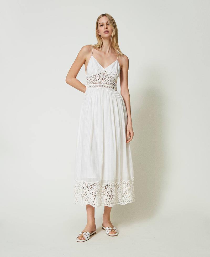 Abito lungo in maglia crochet e fil coupé Donna, Bianco | TWINSET Milano