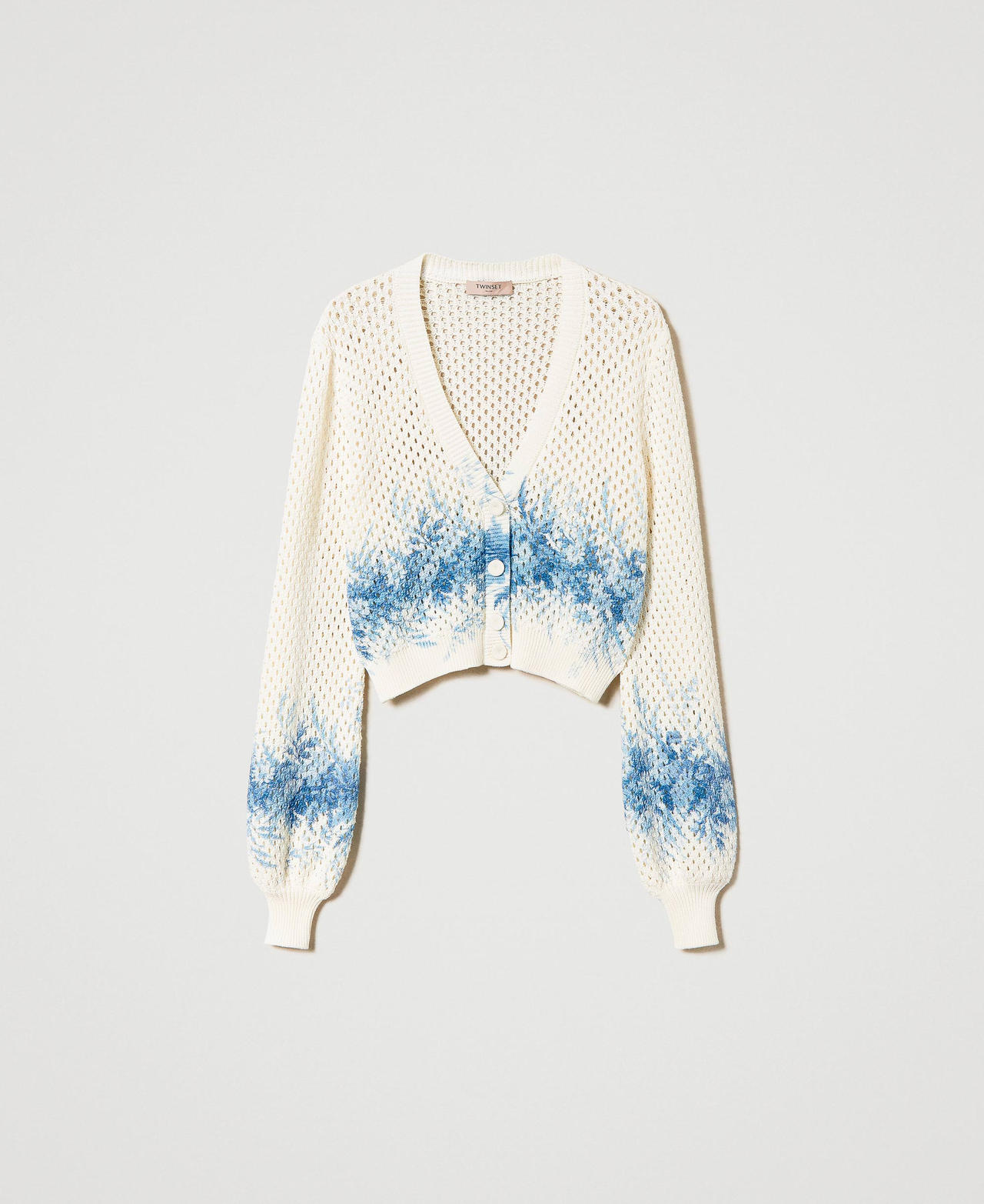 Mesh cardigan with floral print Woman, Patterned | TWINSET Milano