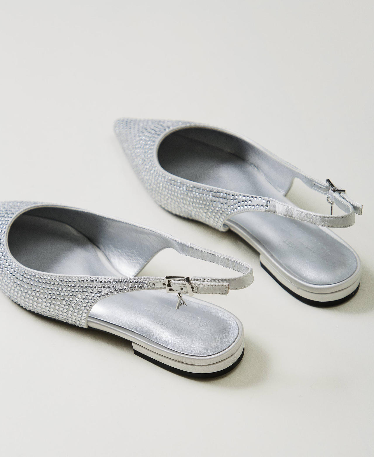 Ballerine sling back con strass Donna, Grigio | TWINSET Milano