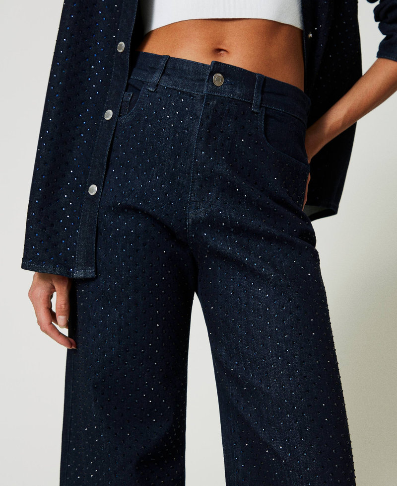 Jeans wide leg in full strass Donna, Blu | TWINSET Milano