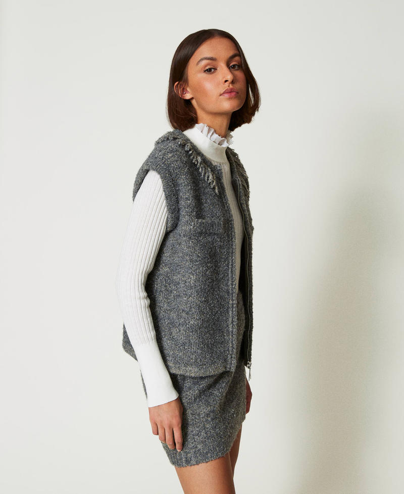 Recycled bouclé knit gilet Woman, Grey | TWINSET Milano